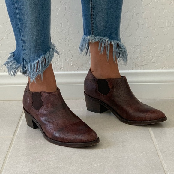 Anthropologie | Shoes | Burgundy Wine Floral Leather Oxford Bootie ...